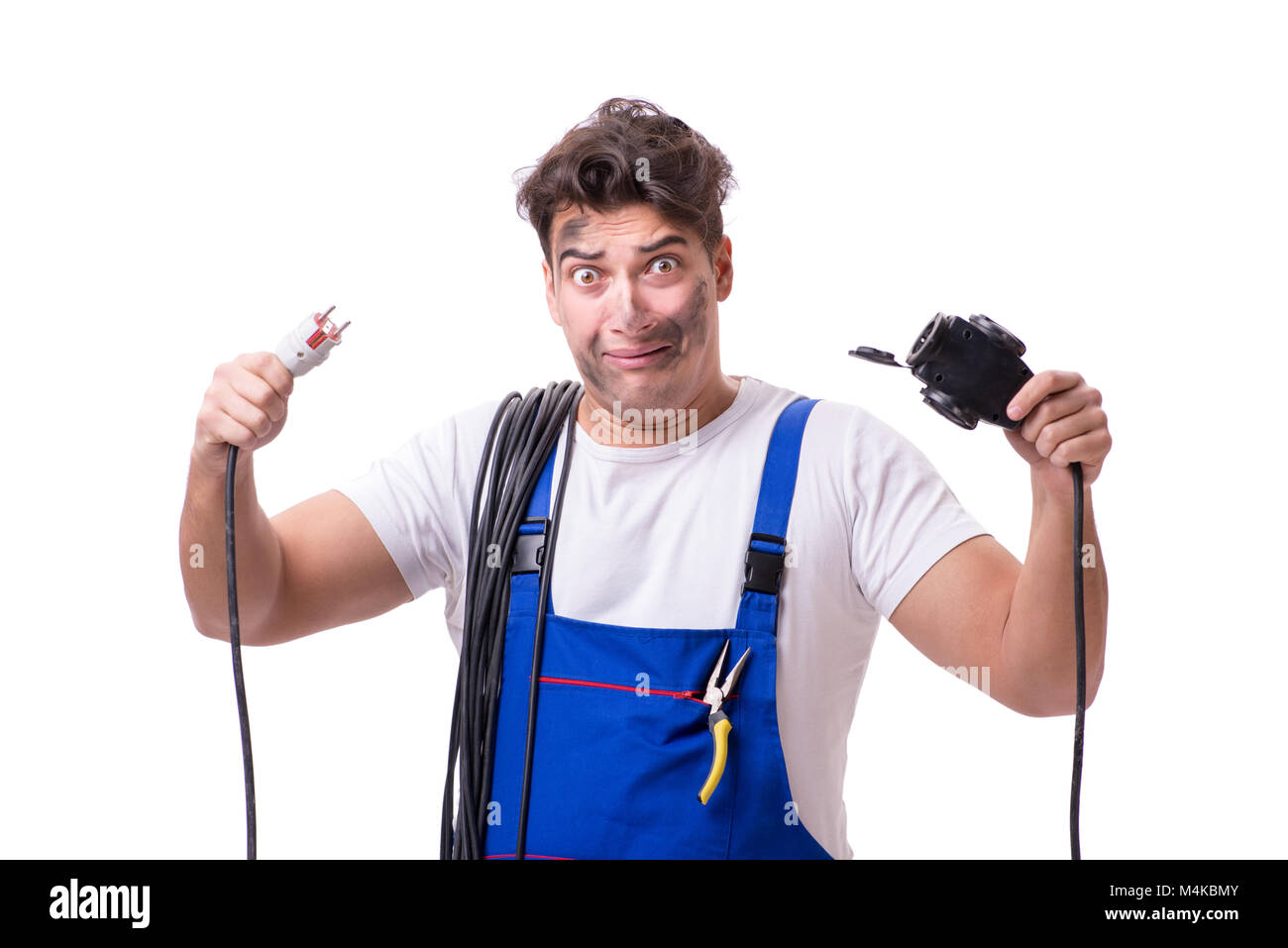 Funny electrician isolated on white Stock Photo - Alamy