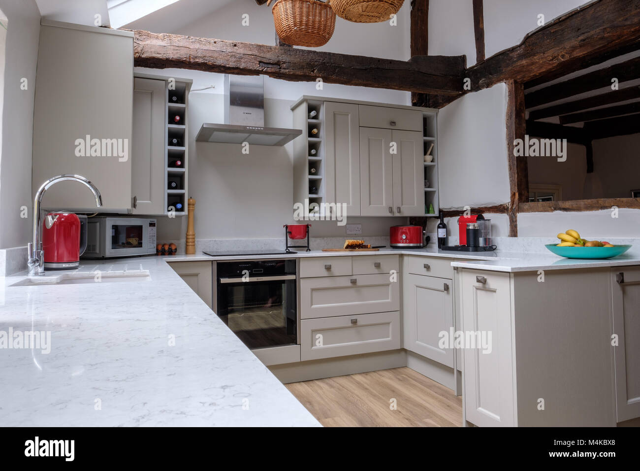 Interior of Monks Cottage, a medieval building built in the 1300s with ...