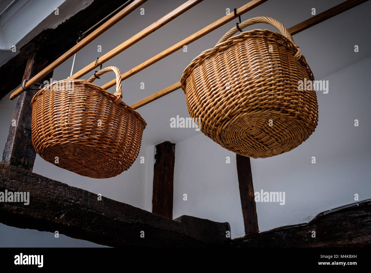 Interior of Monks Cottage, a medieval building built in the 1300s with ...
