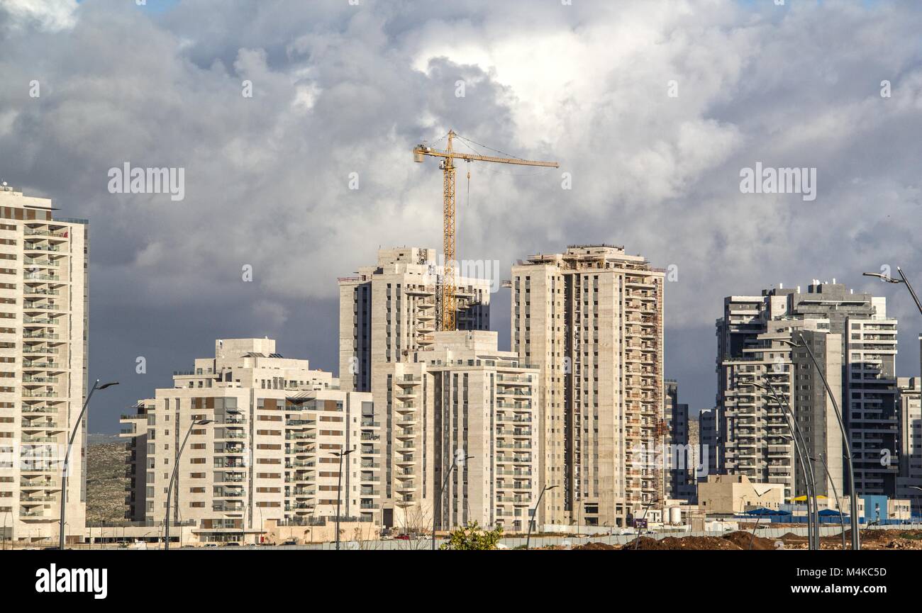 Modern High-rise residential buildings site.Front view of Huge modern ...