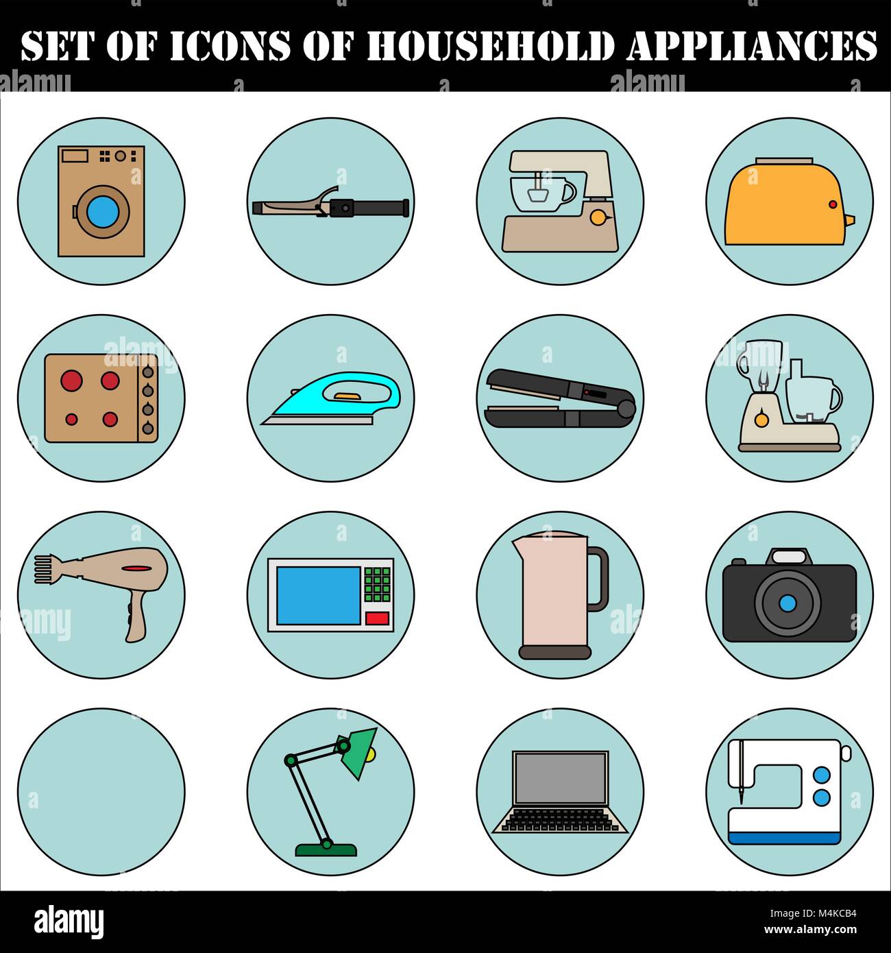 A set of icons of household electrical appliances. Color vector icons ...