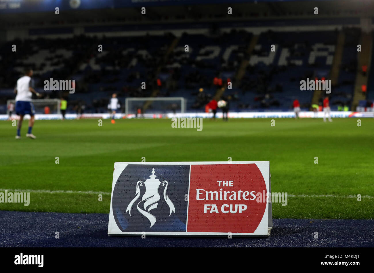 A general view of Emirates FA Cup branding by the side of the pitch ...
