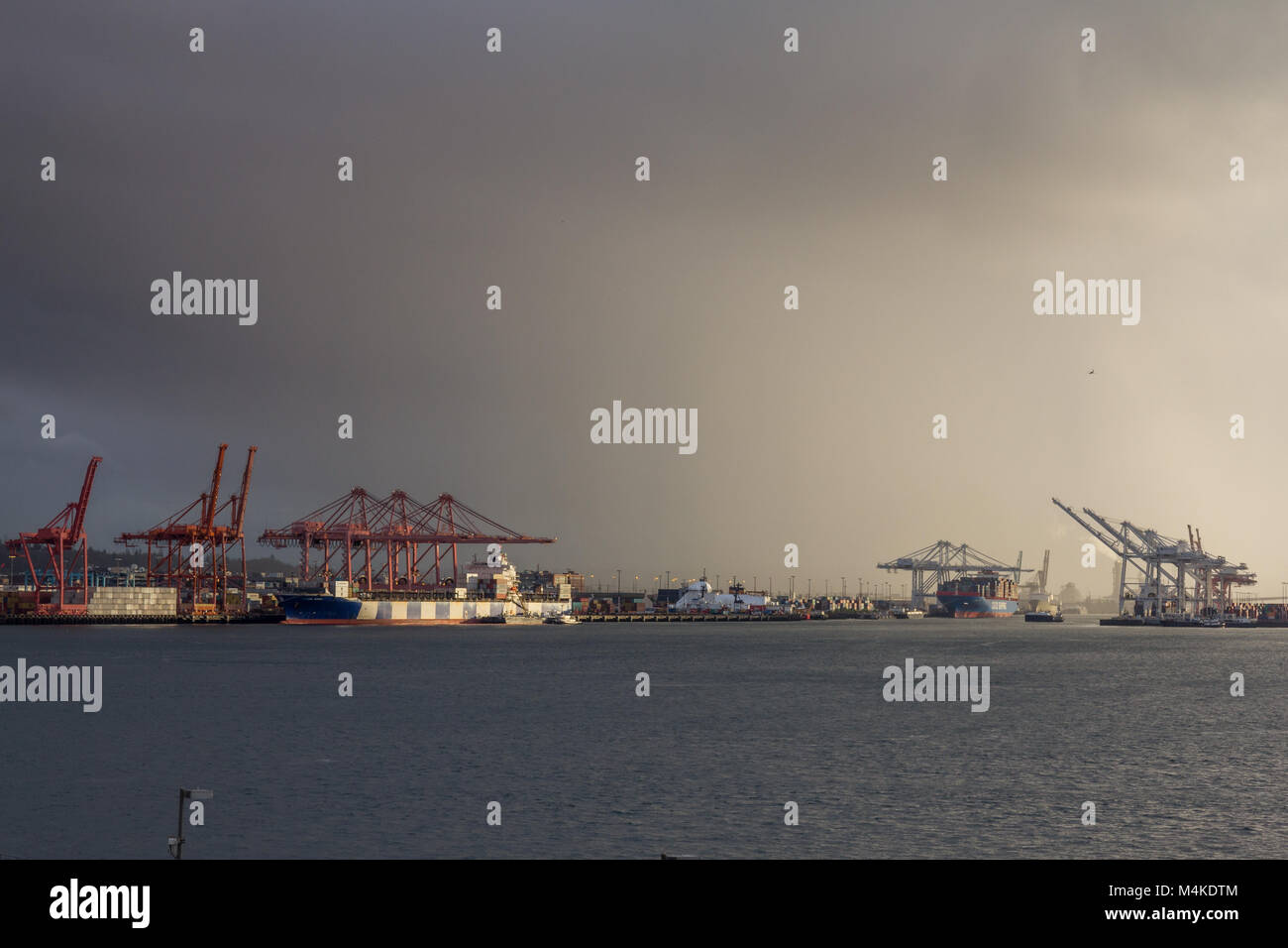 Overcast sky with rain falling in the distance on Pudget Sound, Seattle ...