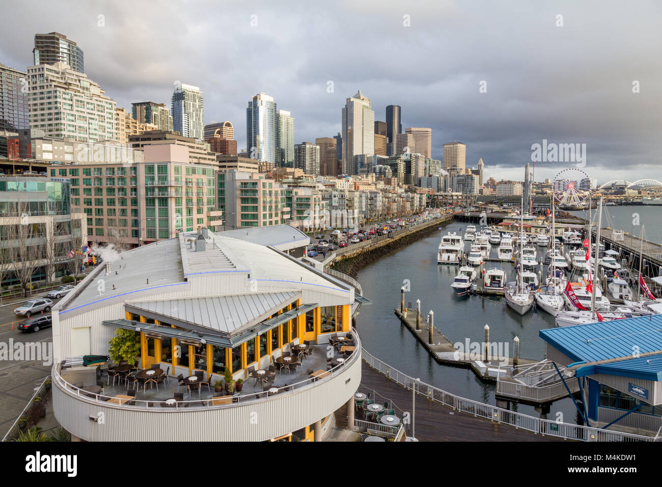 Boats on display for the Seattle Boat show, located in Bell Harbor near ...