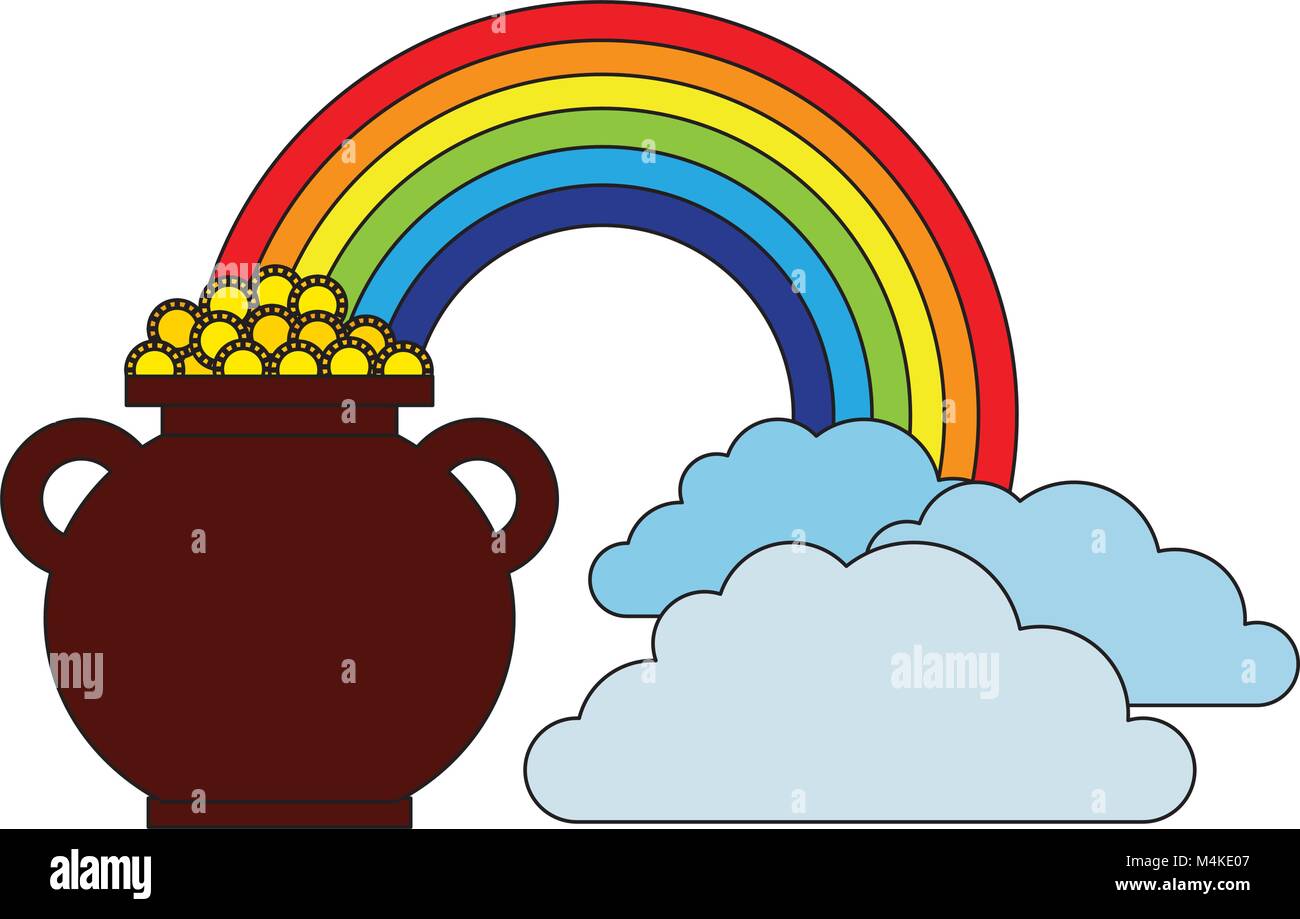 cauldron coins treasure rainbow clouds fantasy Stock Vector Image & Art ...