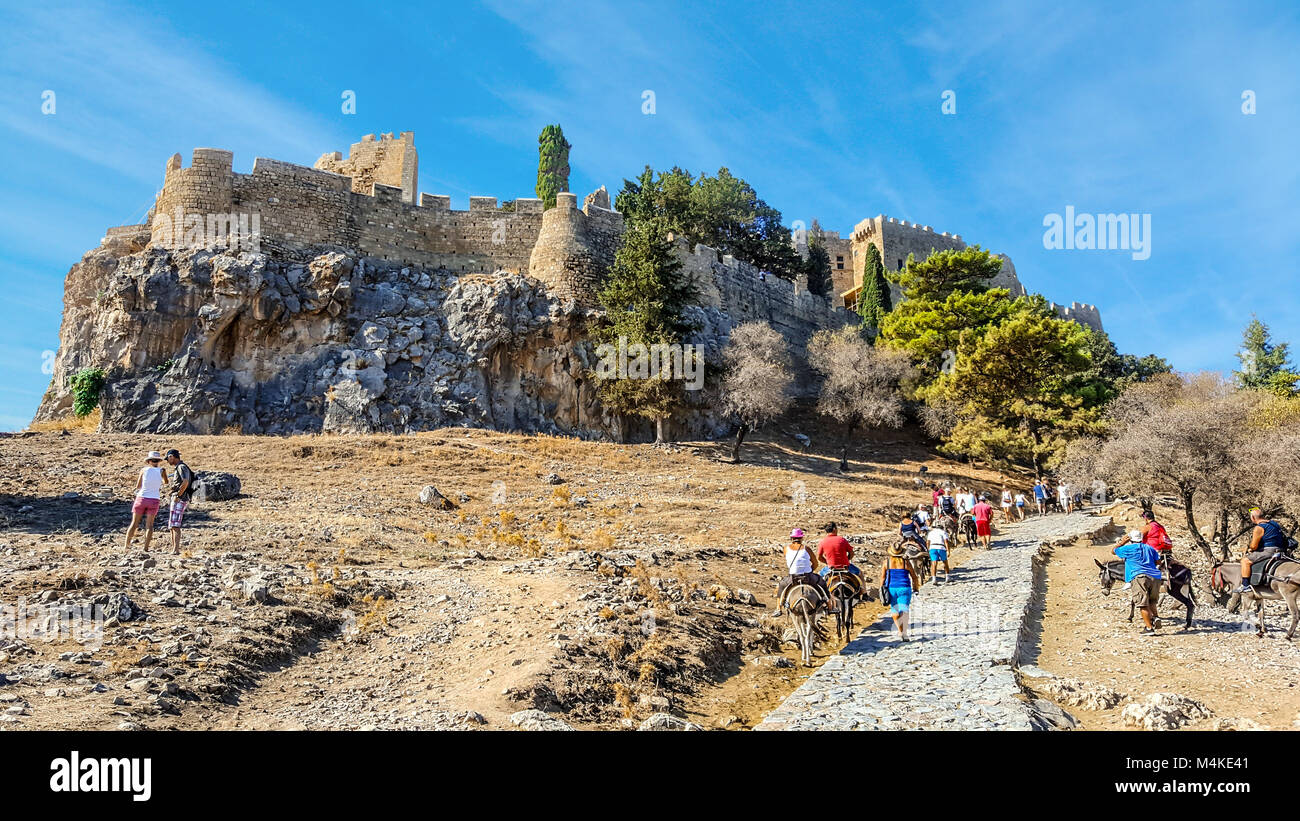 The medieval Knights of St John Castle on the Lindos Acropolis on the ...