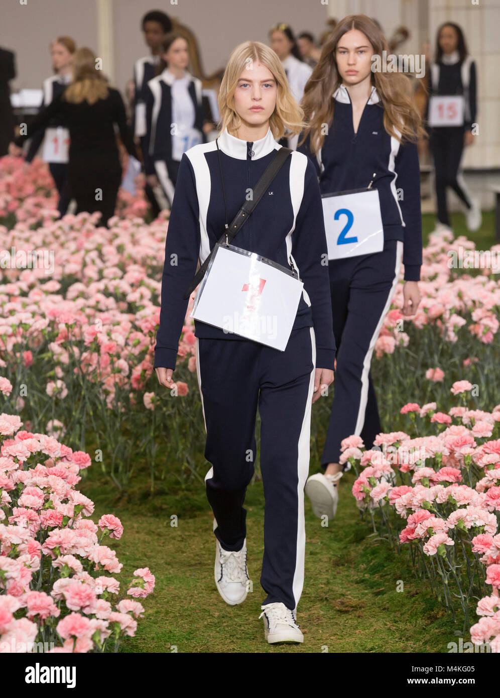 NEW YORK, NY - February 09, 2018: Line Kjaergaard walks the runway ...