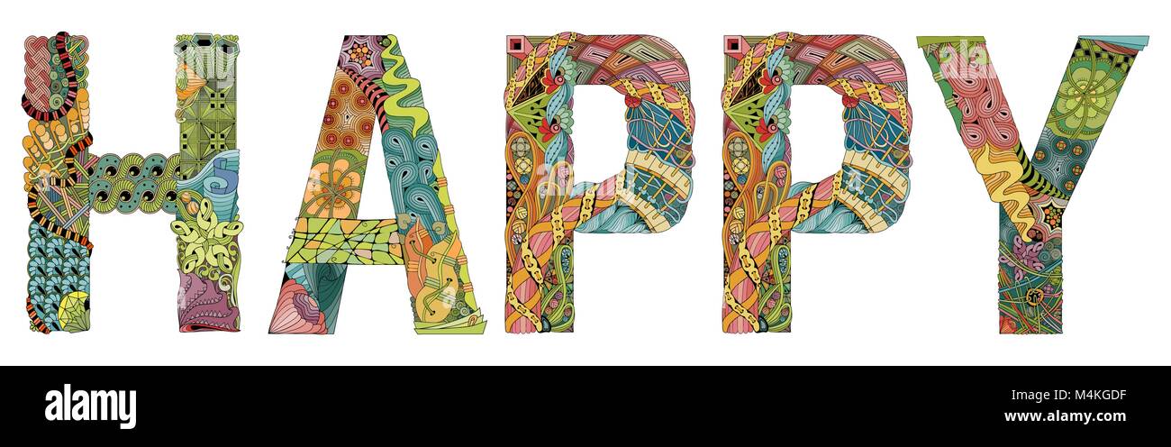 Word HAPPY. Vector decorative zentangle object Stock Vector Image & Art ...