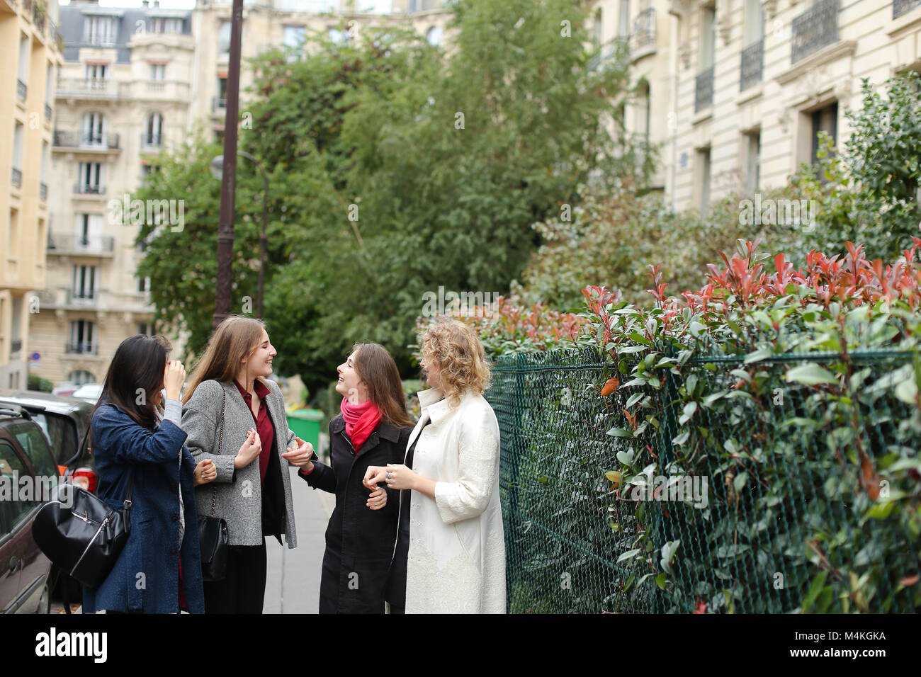 International students learning English and walking outside in Stock ...