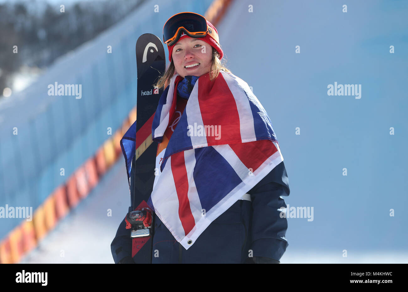 Great Britain's Isabel Atkin celebrates winning bronze in the Ski ...