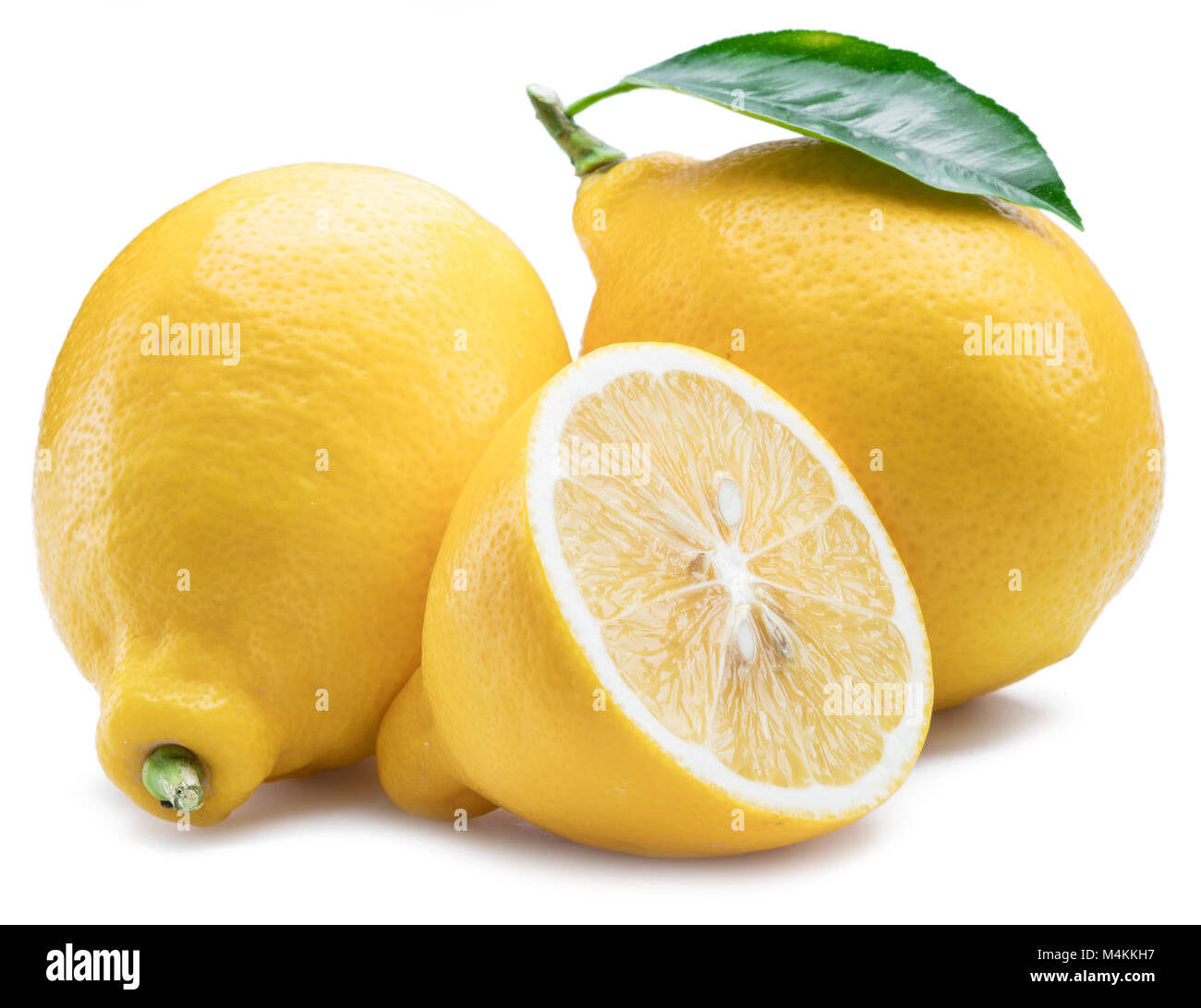Ripe lemon fruits with lemon leaf on the white background Stock Photo ...