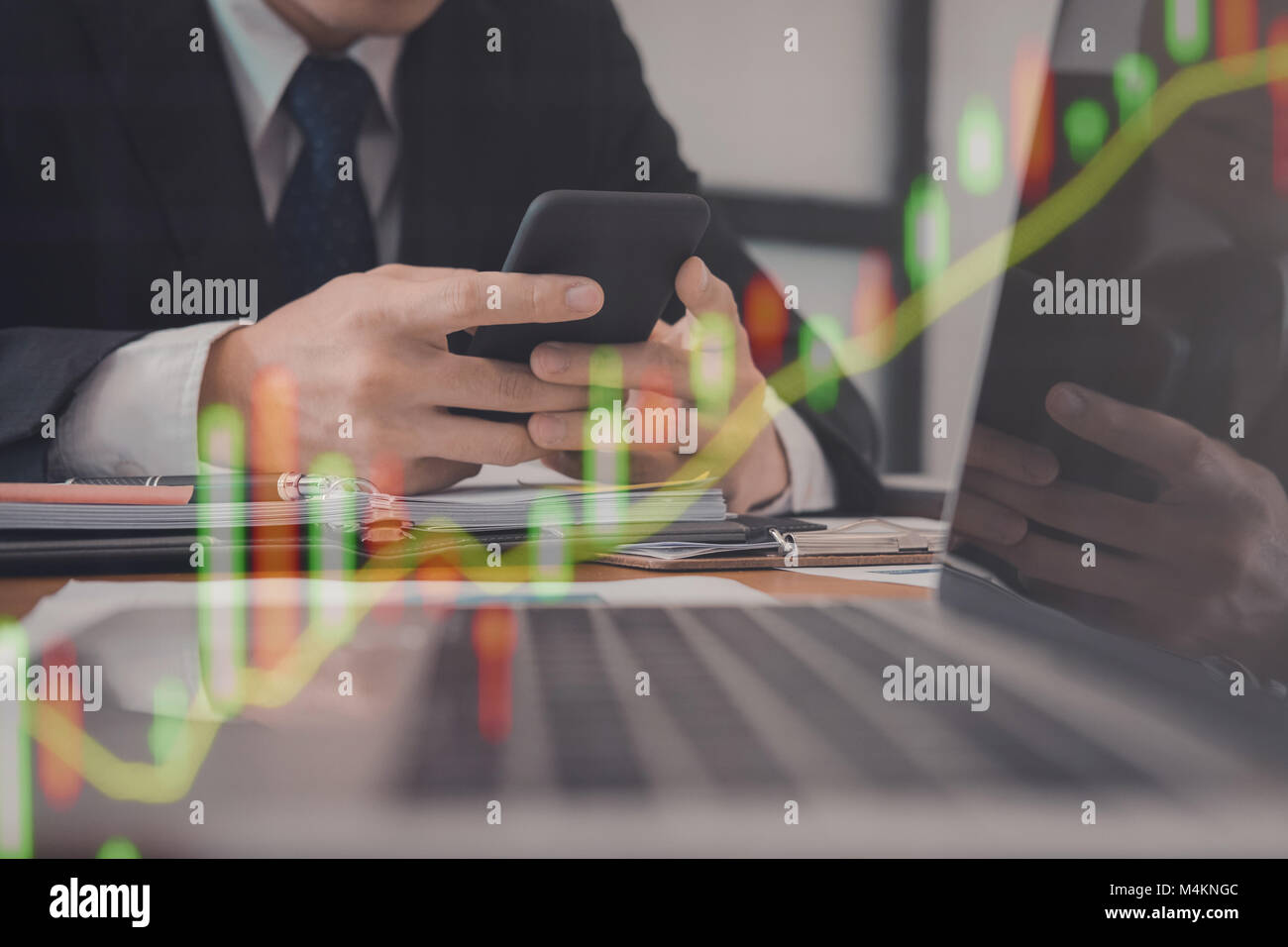 young businessman holding smartphone & using app. man texting message ...