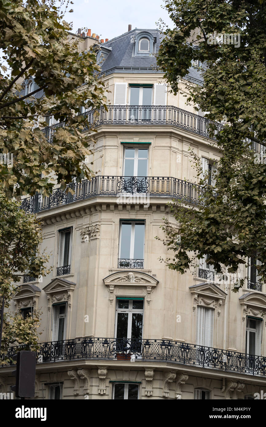 corner of of typical house with balcony in Paris, France Stock Photo ...