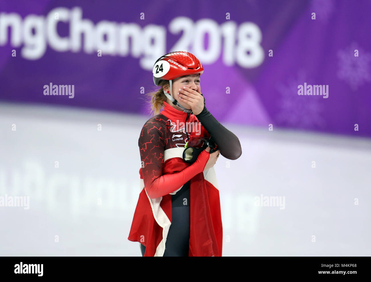 Canada's Kim Boutin celebrates winning bronze in the Short Track Speed ...