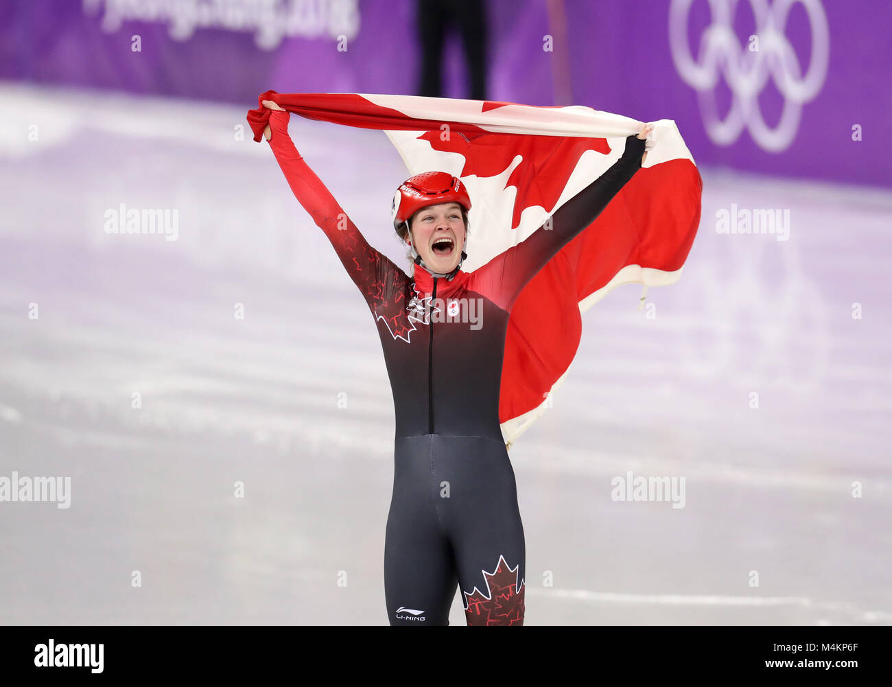 Canada's Kim Boutin celebrates winning bronze in the Short Track Speed ...