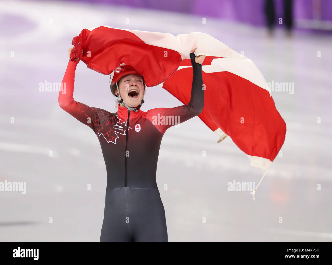 Canada's Kim Boutin celebrates winning bronze in the Short Track Speed ...