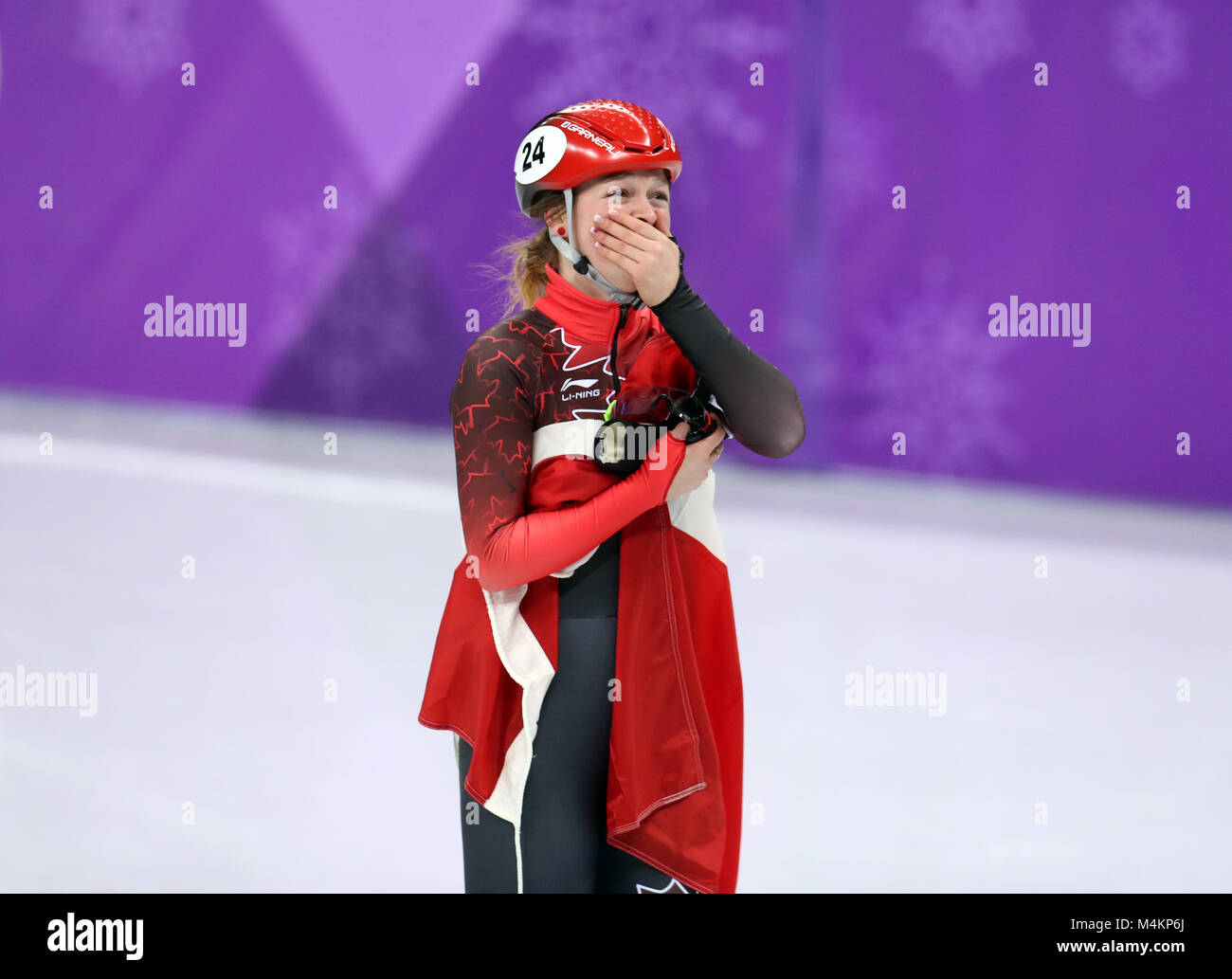 Canada's Kim Boutin celebrates winning bronze in the Short Track Speed ...