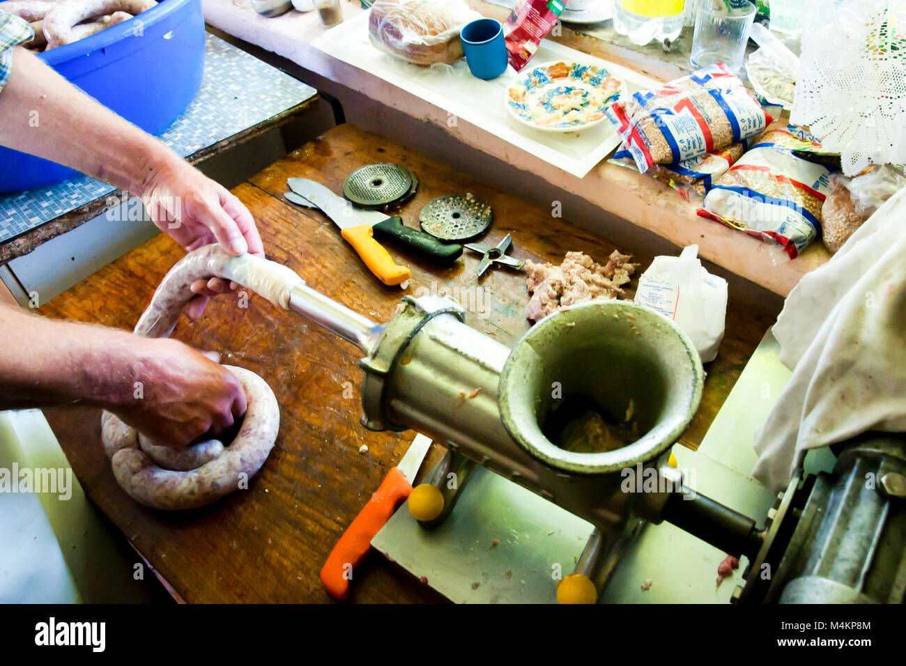 Making Polish Sausage Stock Photo - Alamy