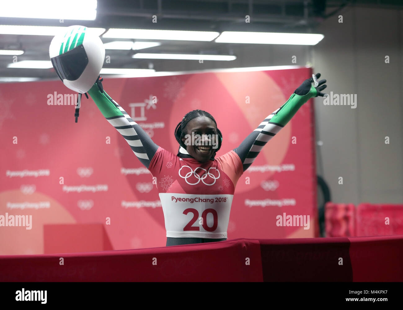 Nigeria's Simidele Adeagbo celebrates after completing the Women's ...