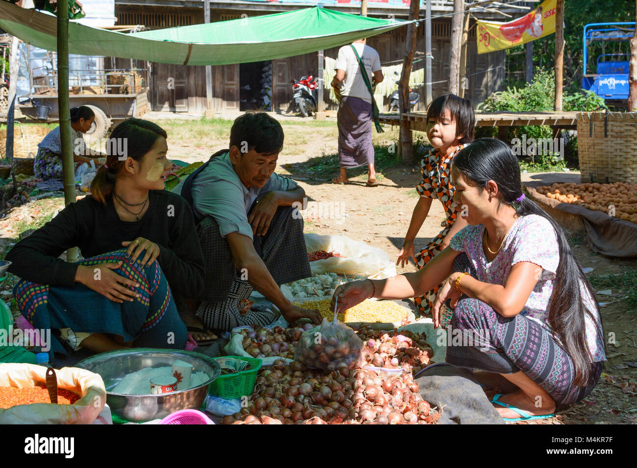 Maing Thauk: rotating market, vendor woman women, Intha people, fruit ...