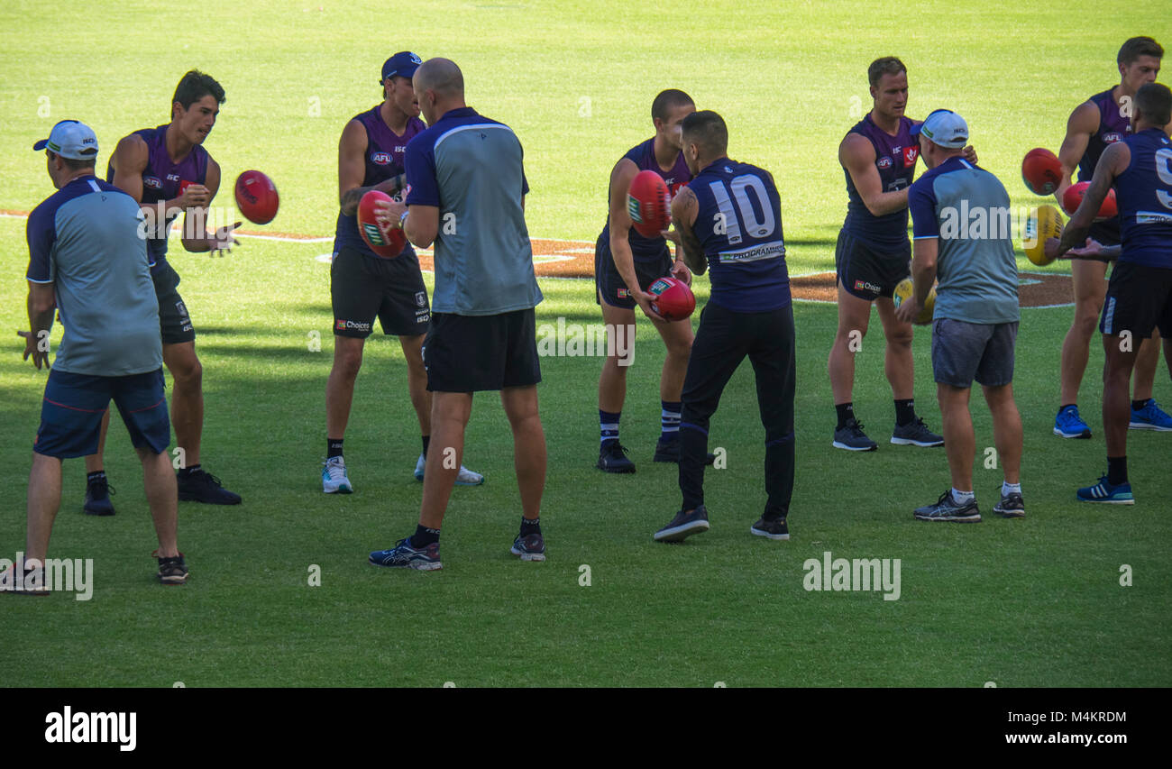 Fremantle Football Club players doing some pre game training Stock ...