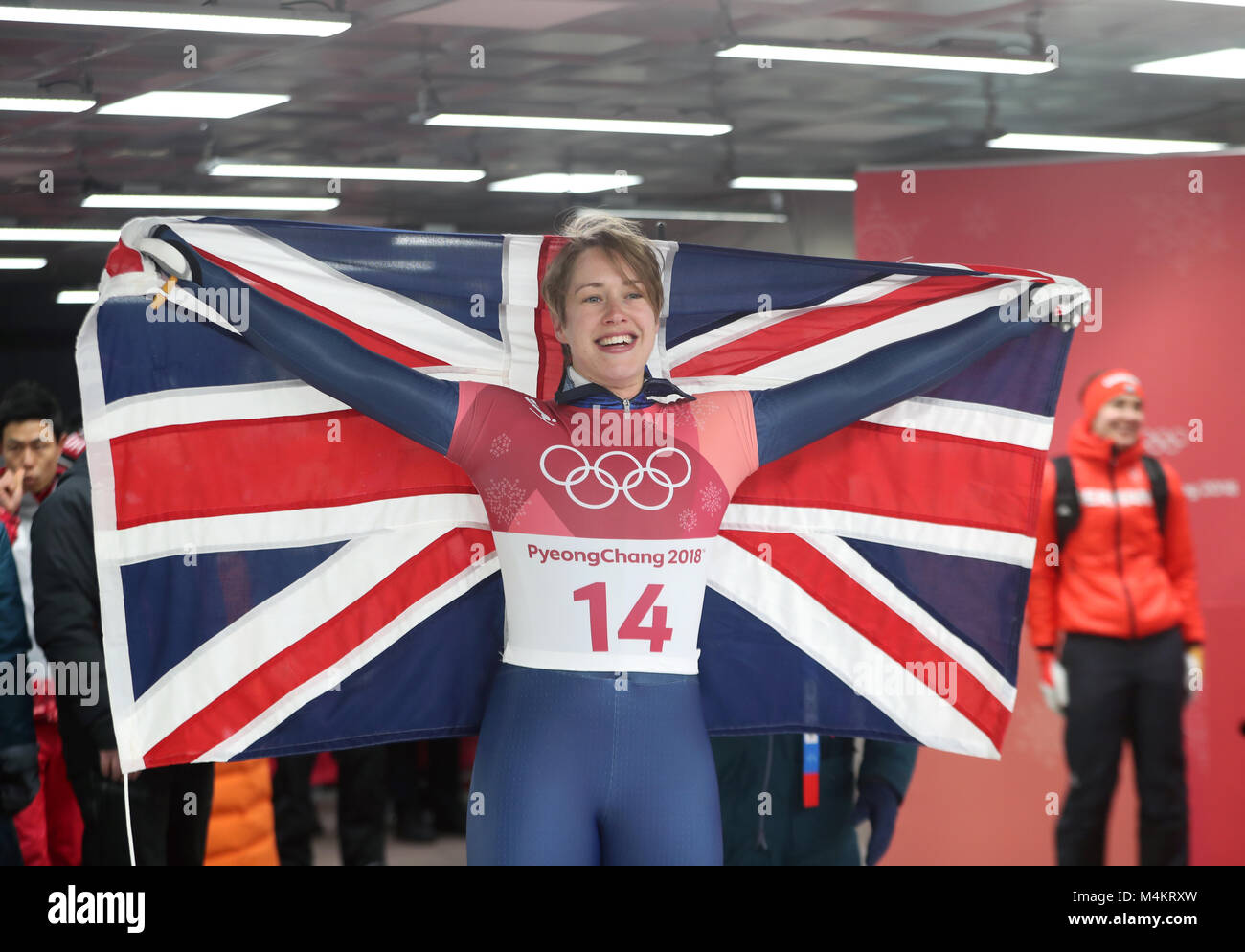 Great Britain's Lizzy Yarnold celebrates winning gold in the Women's ...
