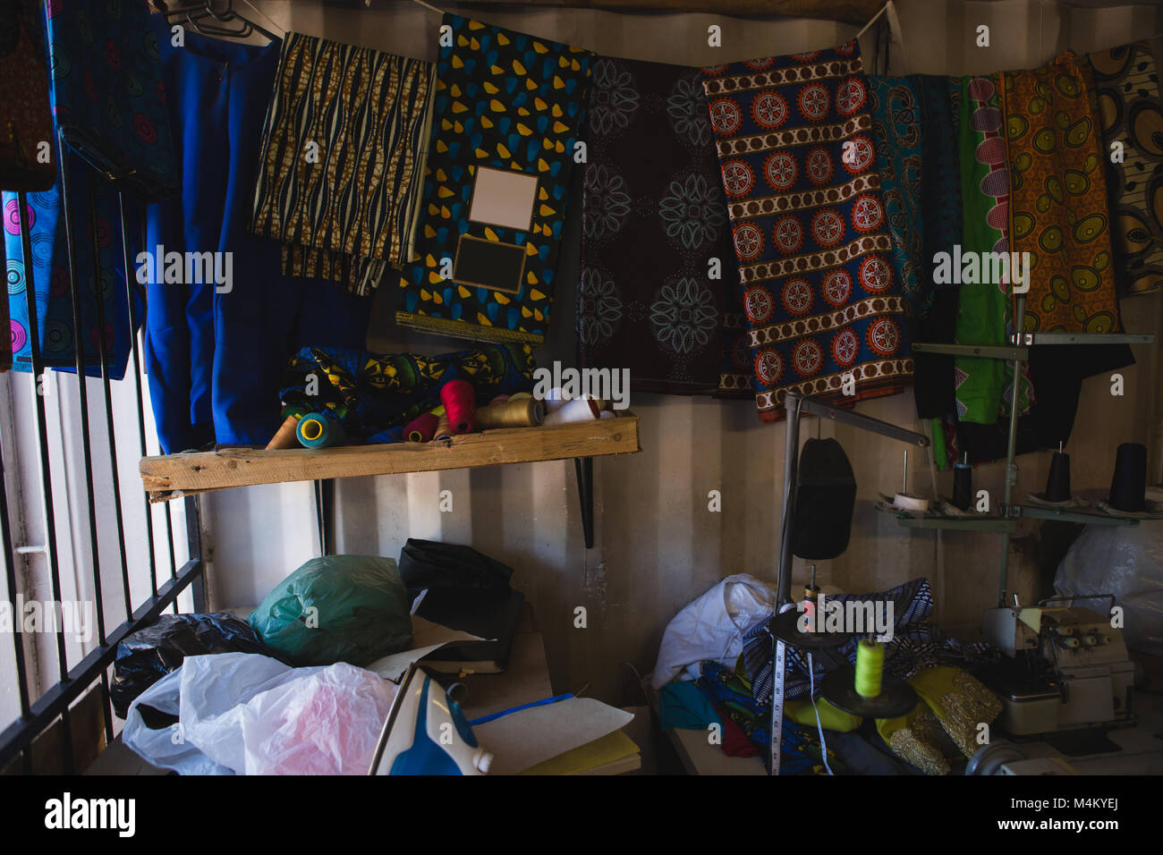 Various pattern clothes on clothes line Stock Photo - Alamy
