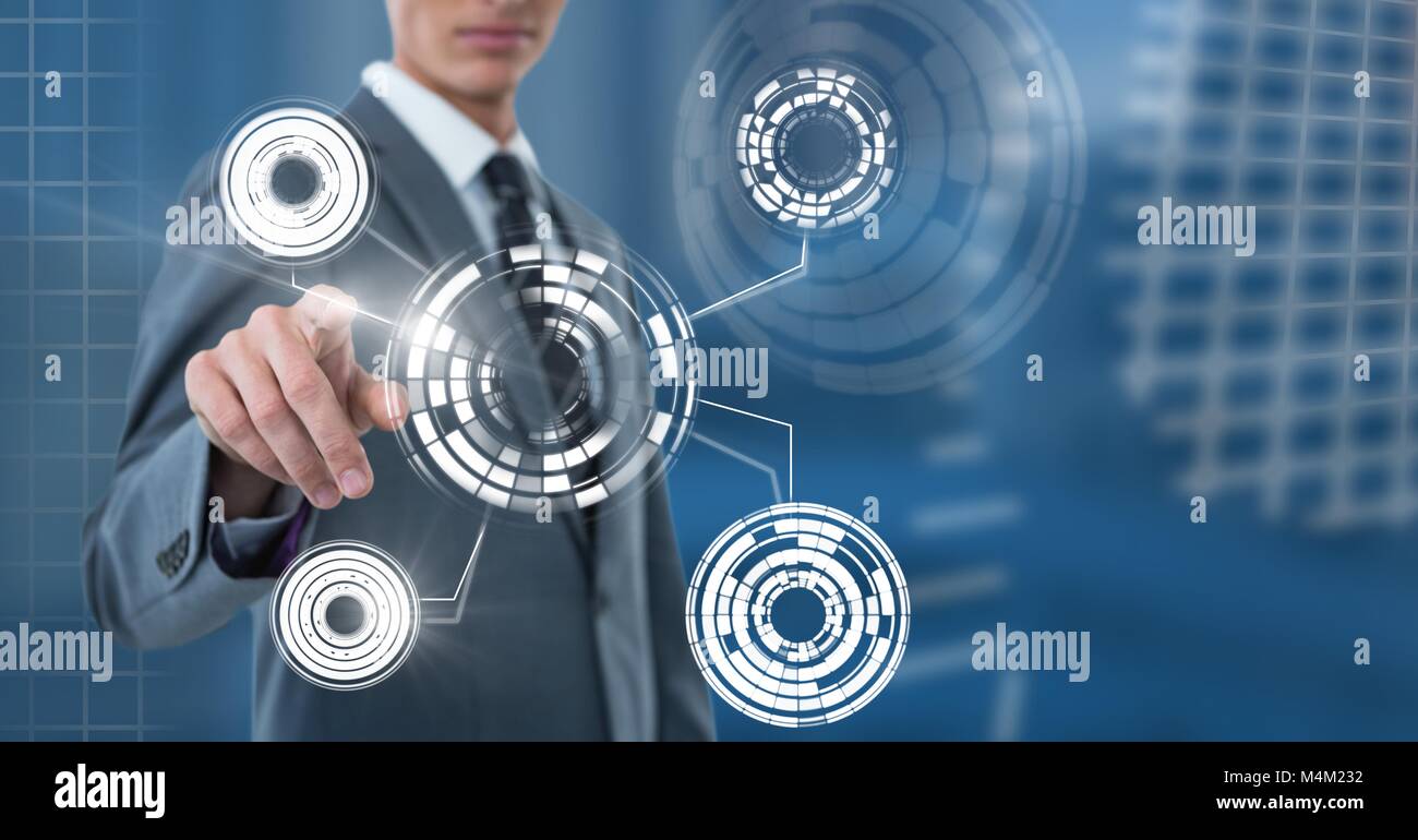 Man touching circle interface Stock Photo - Alamy