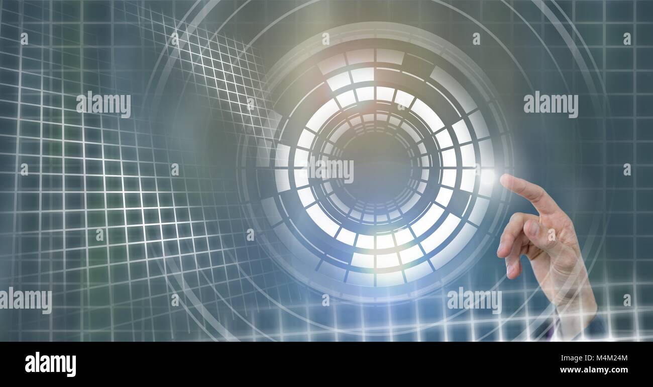 Hand touching circle interface Stock Photo - Alamy
