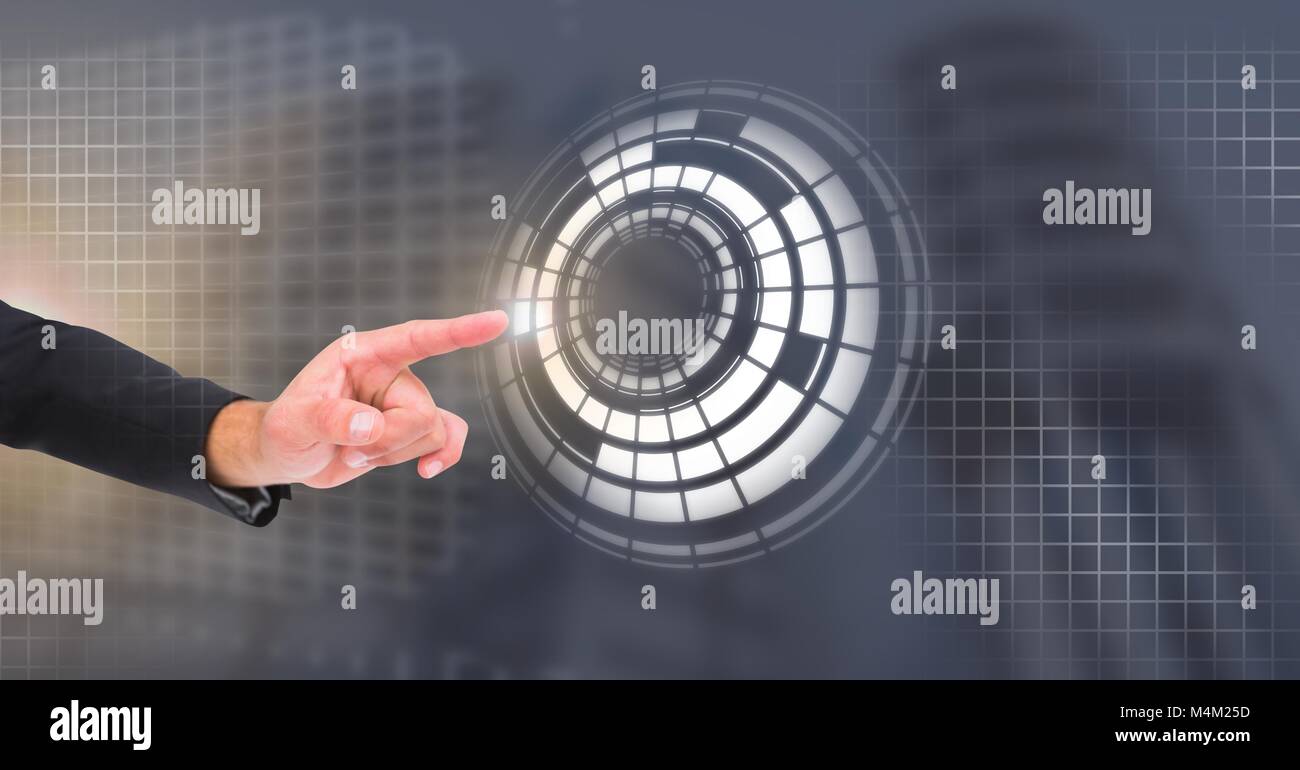 Hand touching circle interface Stock Photo - Alamy