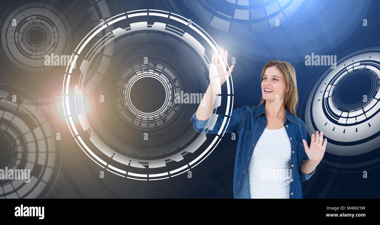 Woman touching circle interface Stock Photo - Alamy