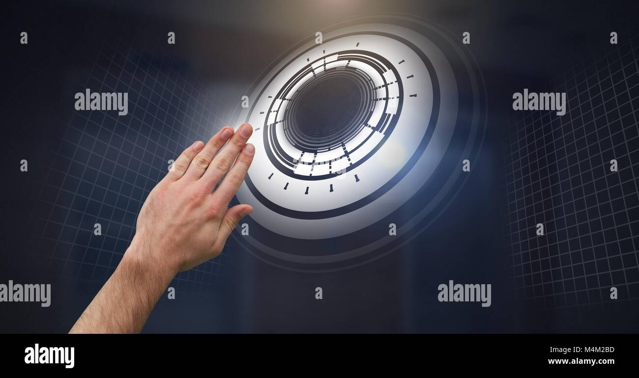 Hand touching circle interface Stock Photo - Alamy