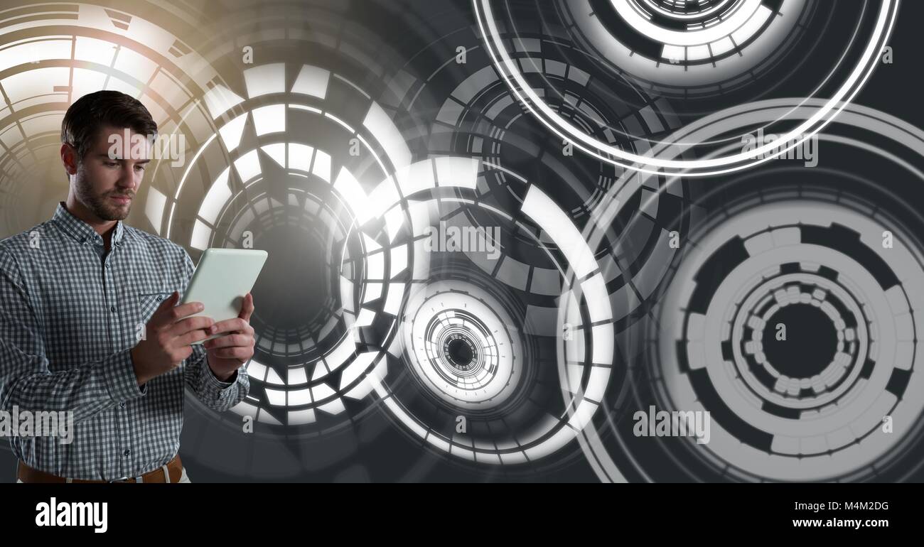 Man touching circle interface Stock Photo - Alamy