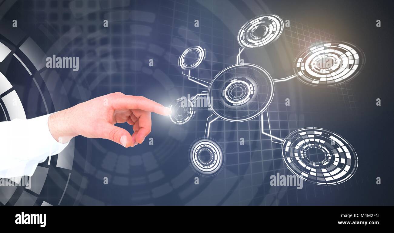 Hand touching circle interface Stock Photo - Alamy