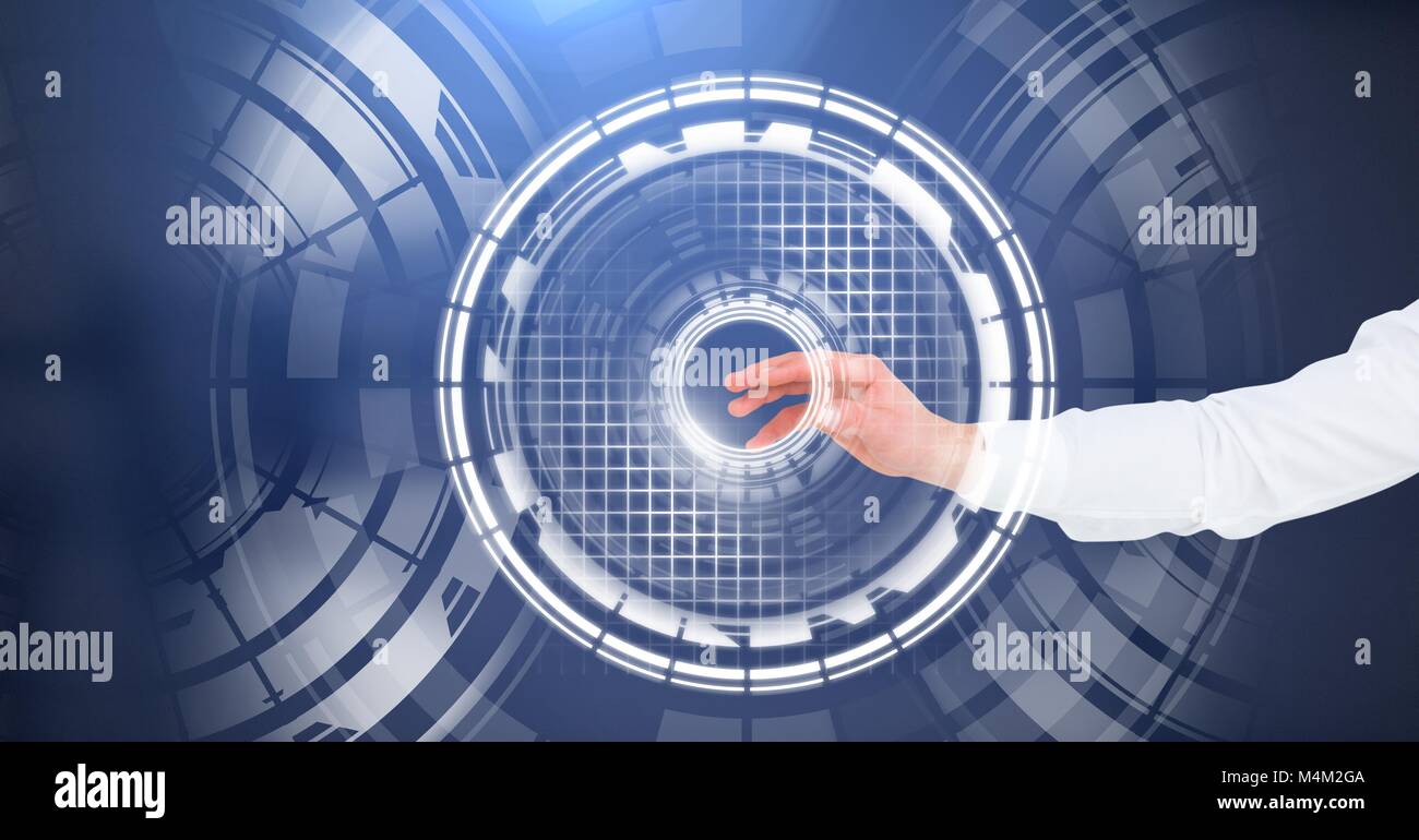 Hand touching circle interface Stock Photo - Alamy