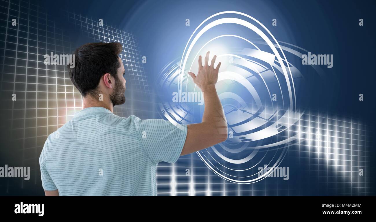 Man touching circle interface Stock Photo - Alamy