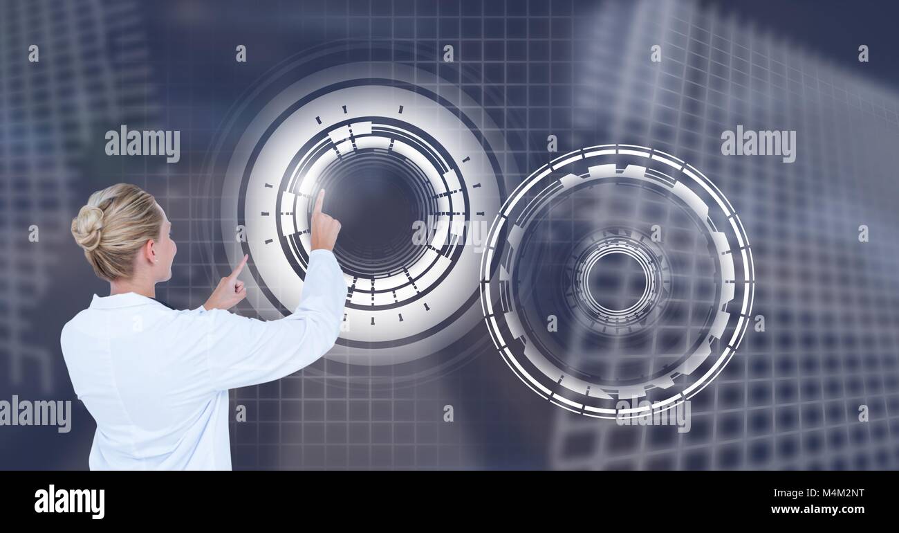 Woman touching circle interface Stock Photo - Alamy