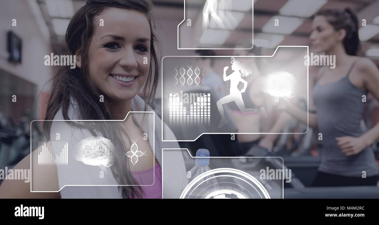 Athletic fit woman in gym with health interface Stock Photo - Alamy