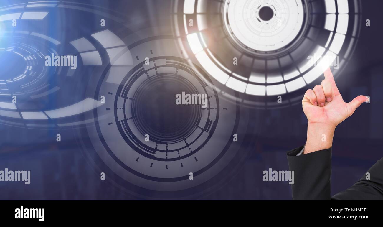 Hand touching circle interface Stock Photo - Alamy