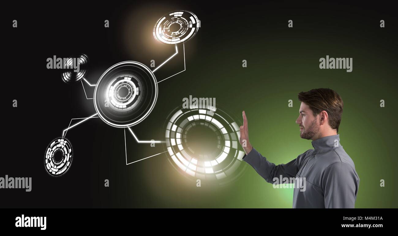 Man touching circle interface Stock Photo - Alamy