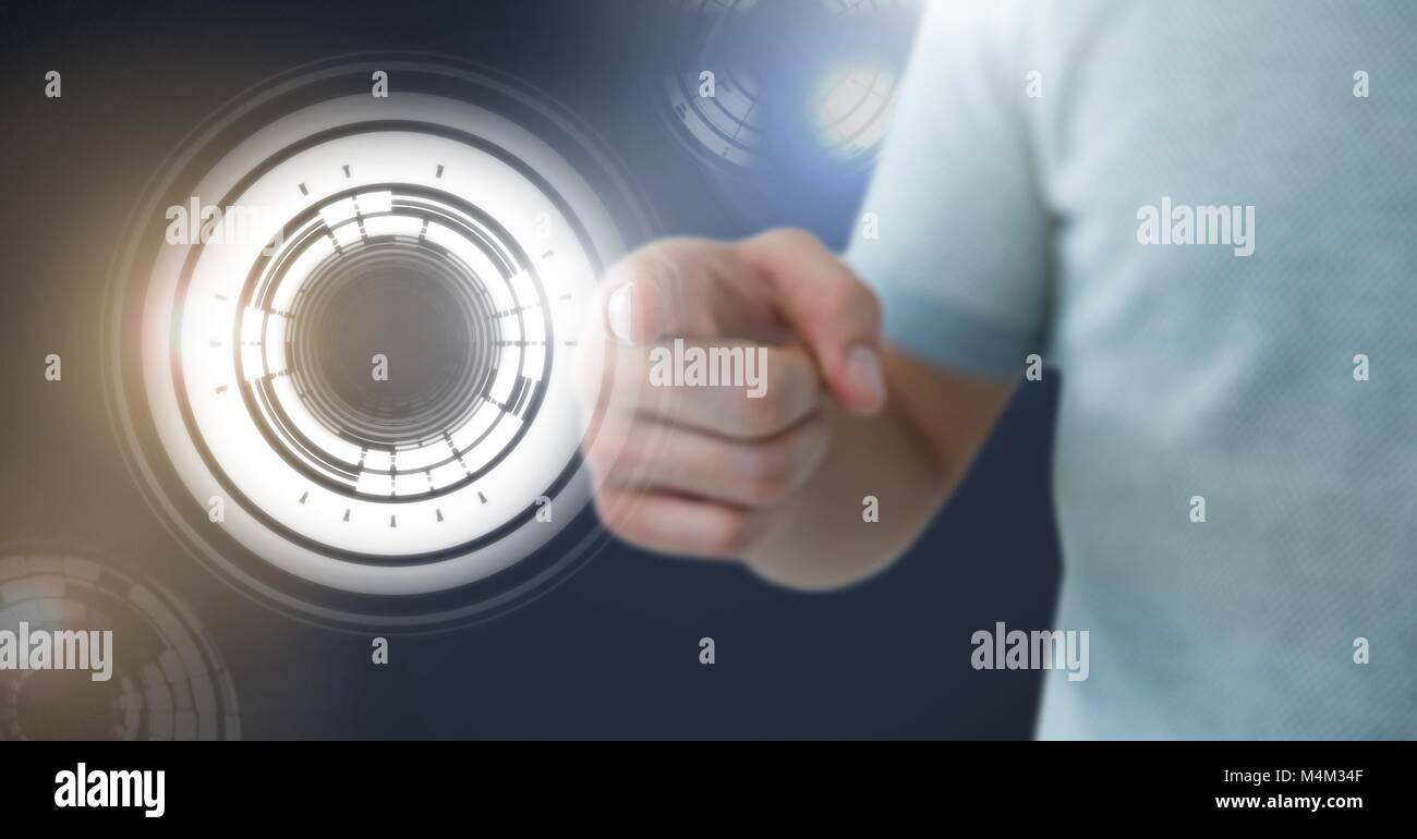Hand touching circle interface Stock Photo - Alamy