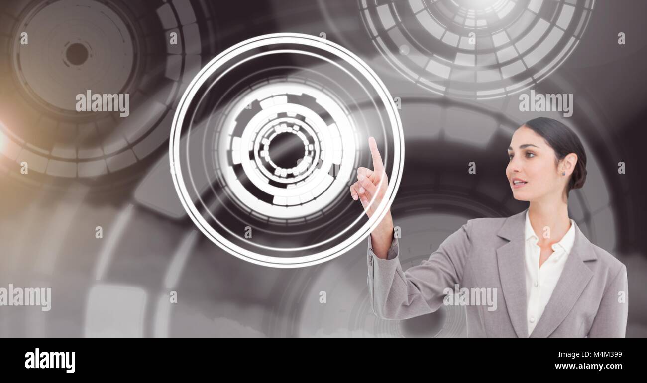 Woman touching circle interface Stock Photo - Alamy