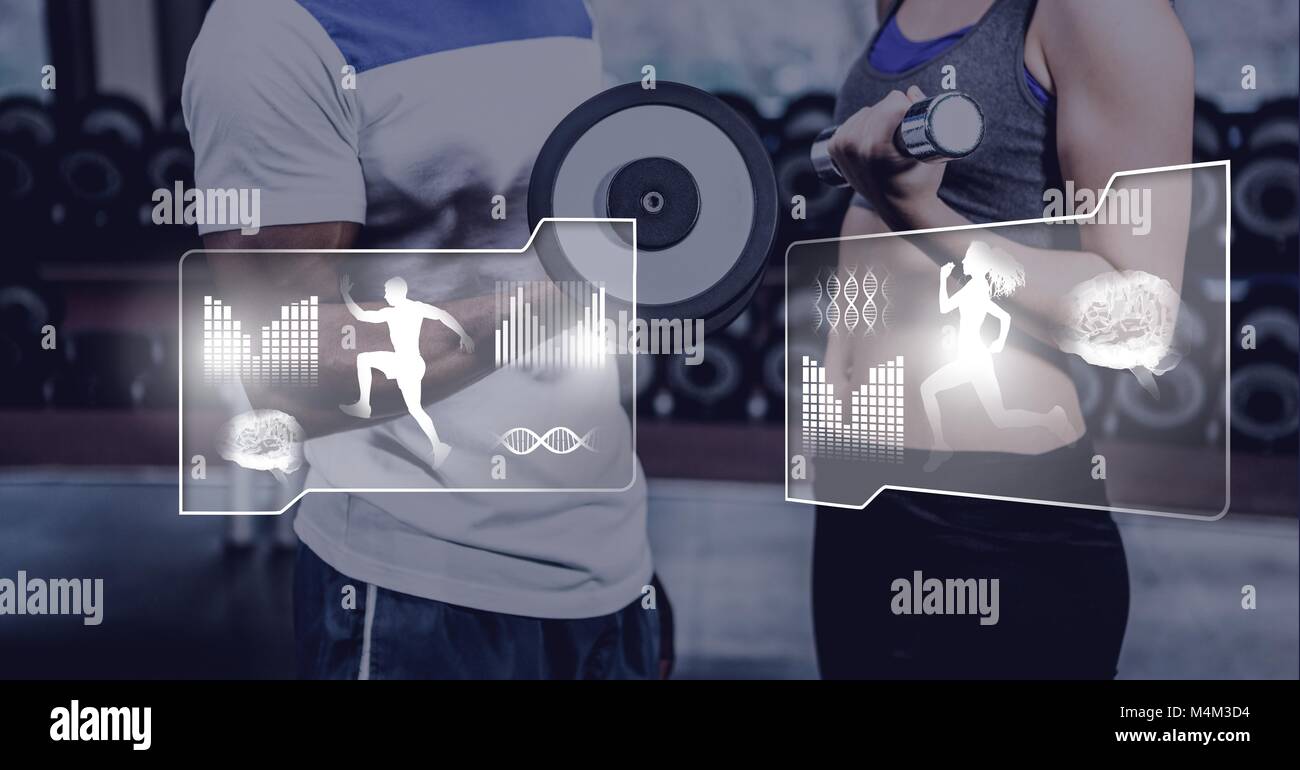 Athletic fit people in gym with health interface Stock Photo - Alamy