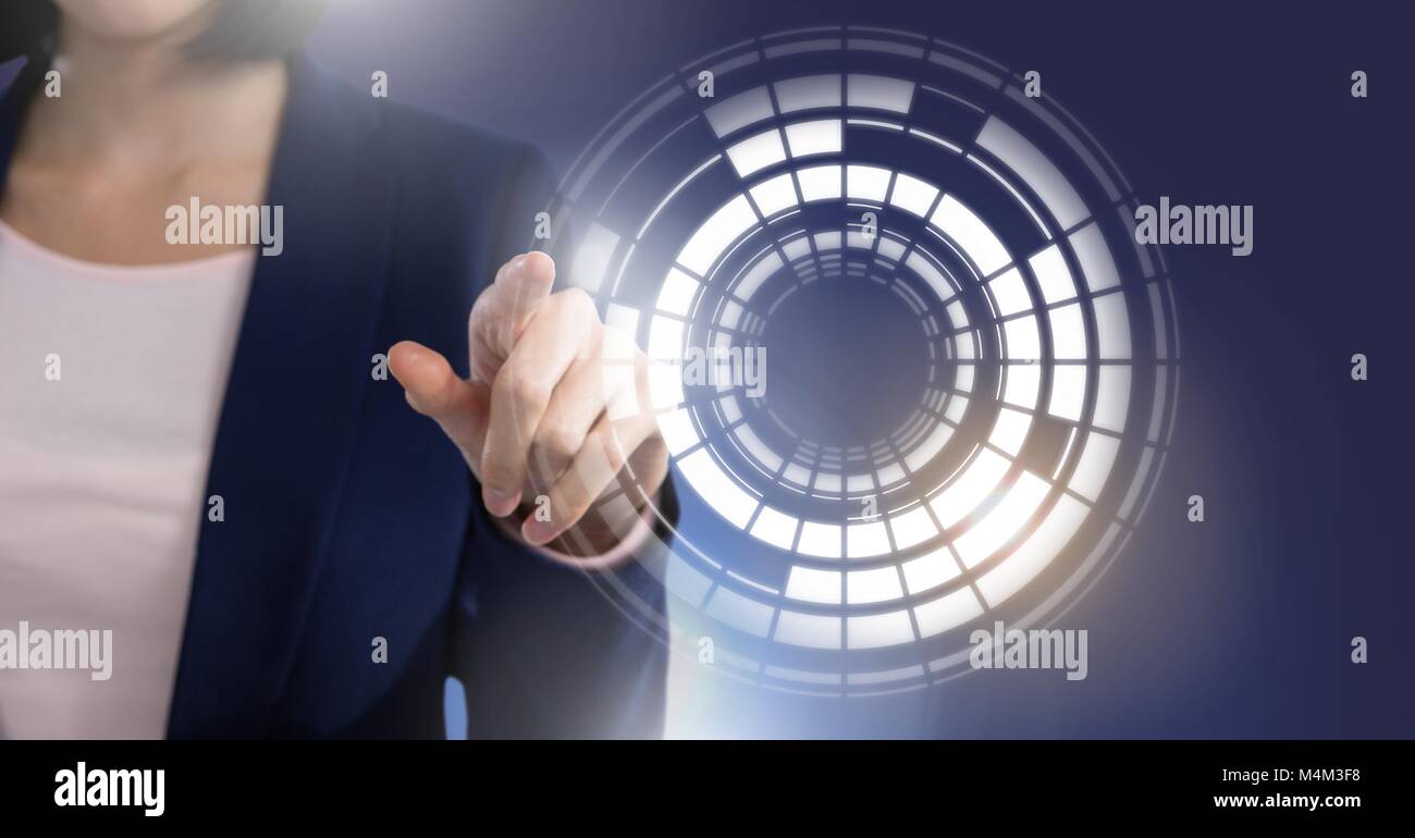 Hand touching circle interface Stock Photo - Alamy