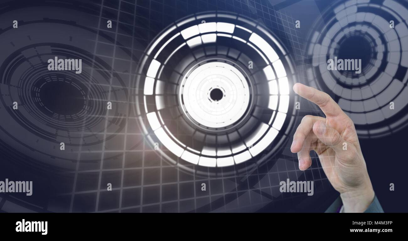 Hand touching futuristic interface screen hi-res stock photography and ...