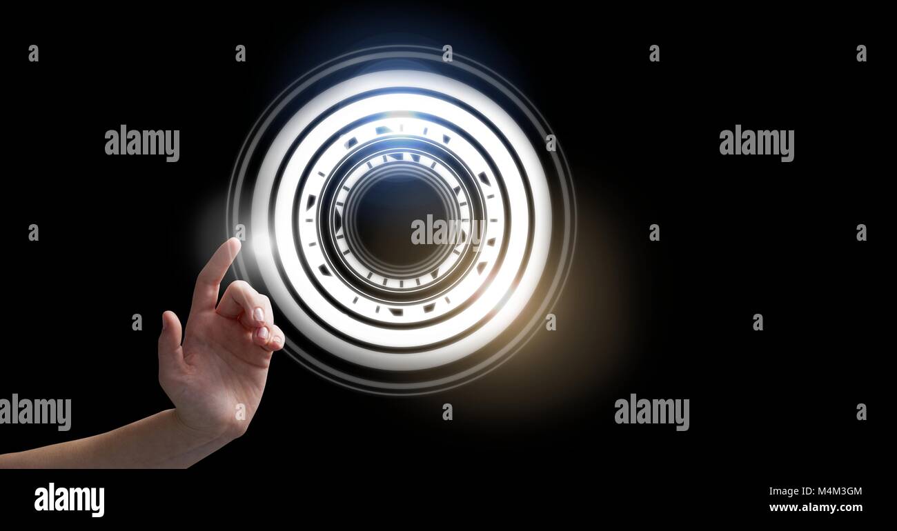 Hand touching circle interface Stock Photo - Alamy