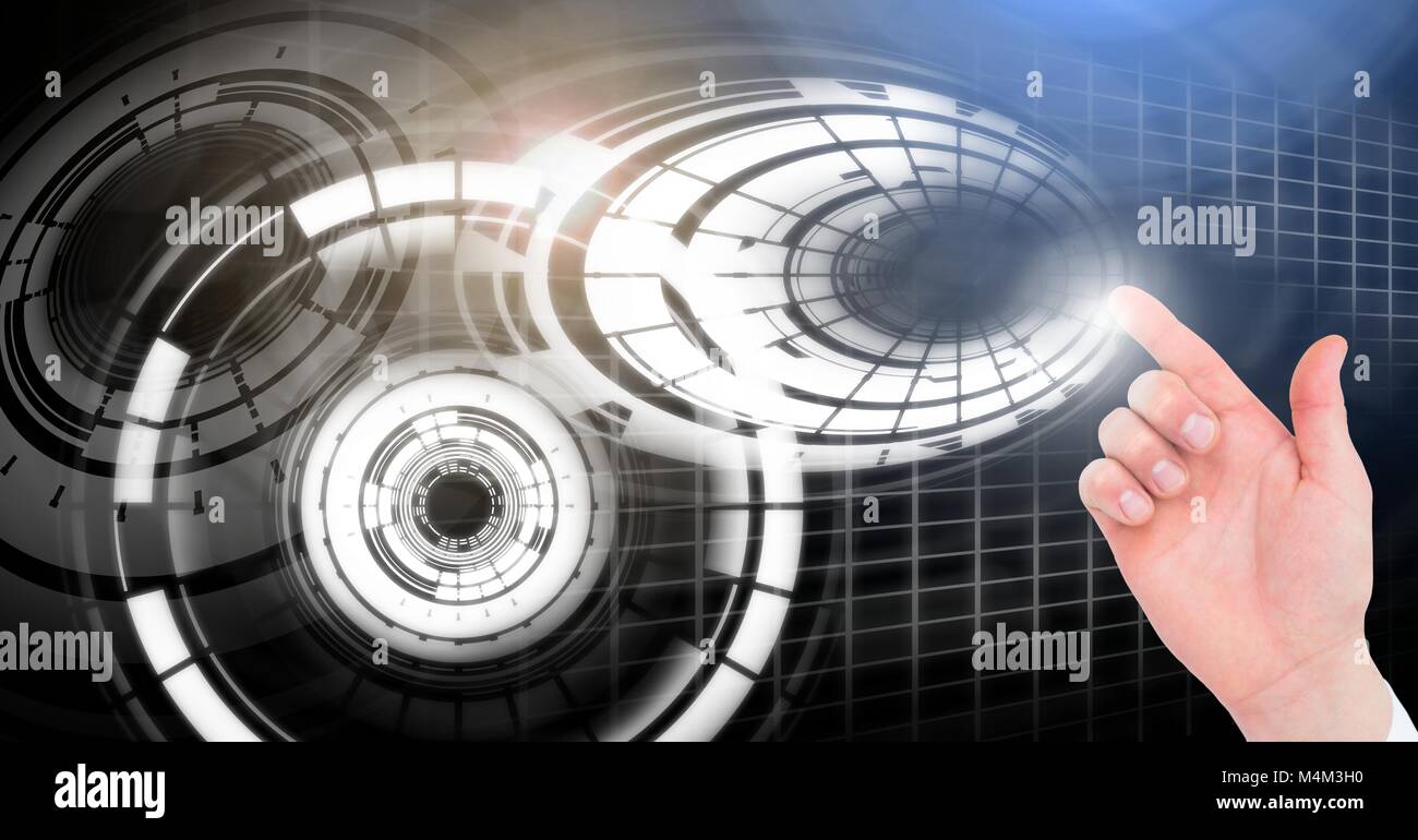 Hand touching circle interface Stock Photo - Alamy