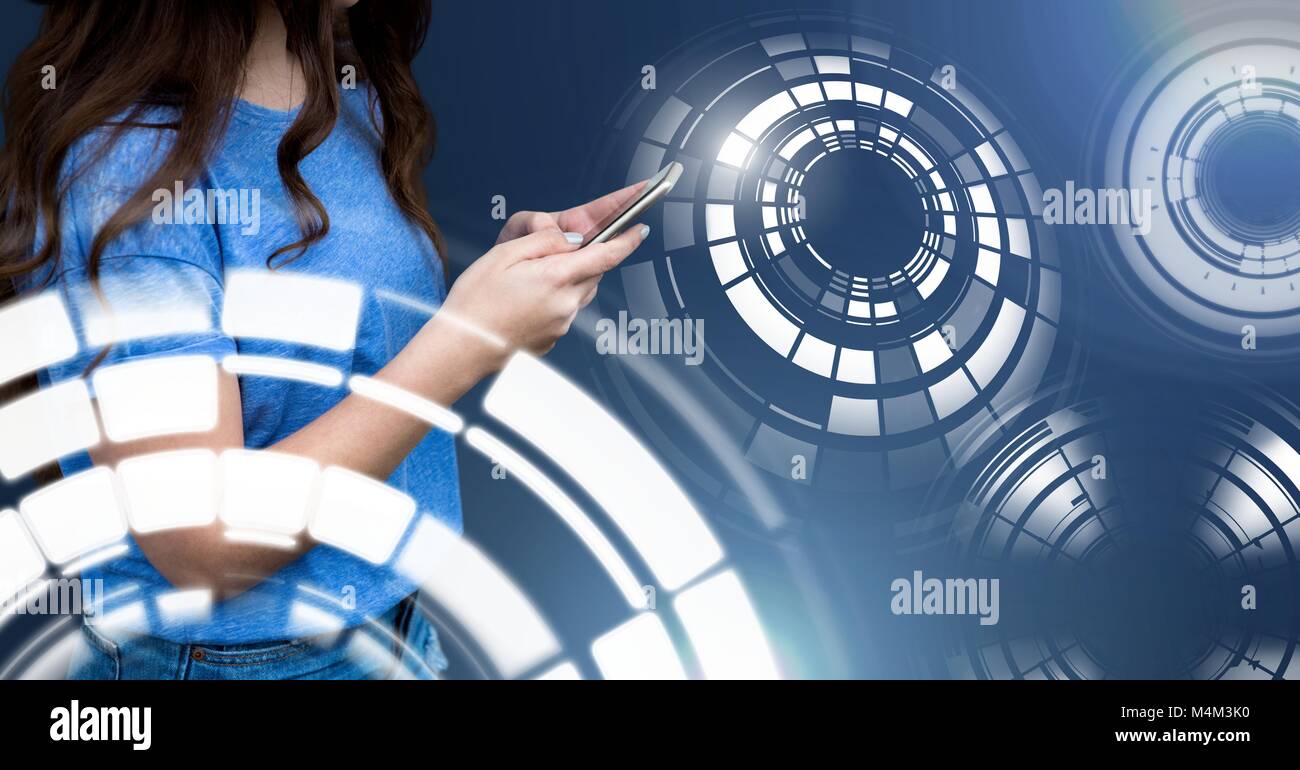 Woman touching circle interface Stock Photo - Alamy