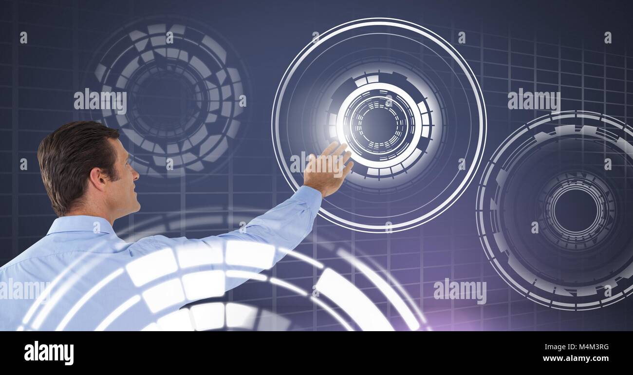 Man touching circle interface Stock Photo - Alamy