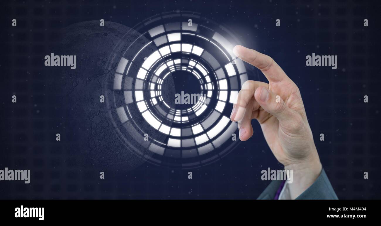 Hand touching circle interface Stock Photo - Alamy